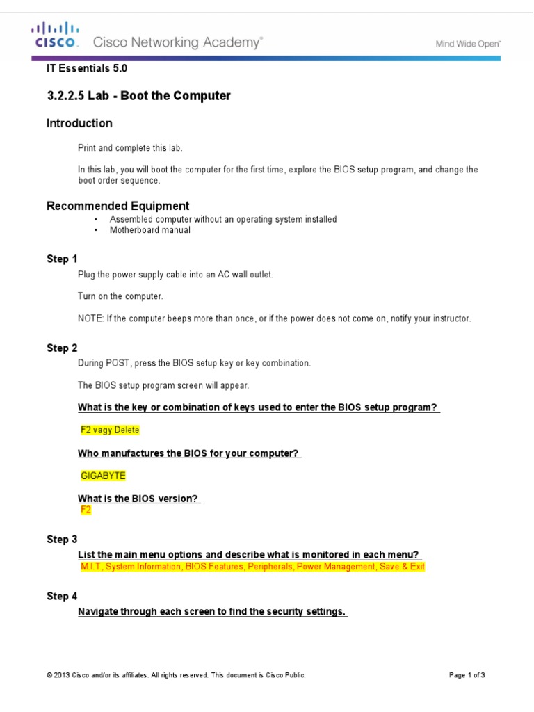 3.2.2.5 Lab - Boot The Computer | PDF | Bios | Booting
