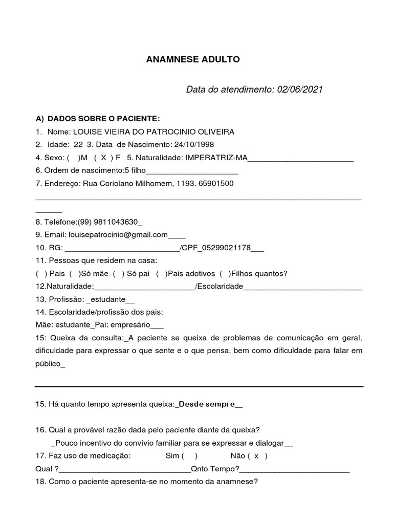 Anamnese Pronta | PDF