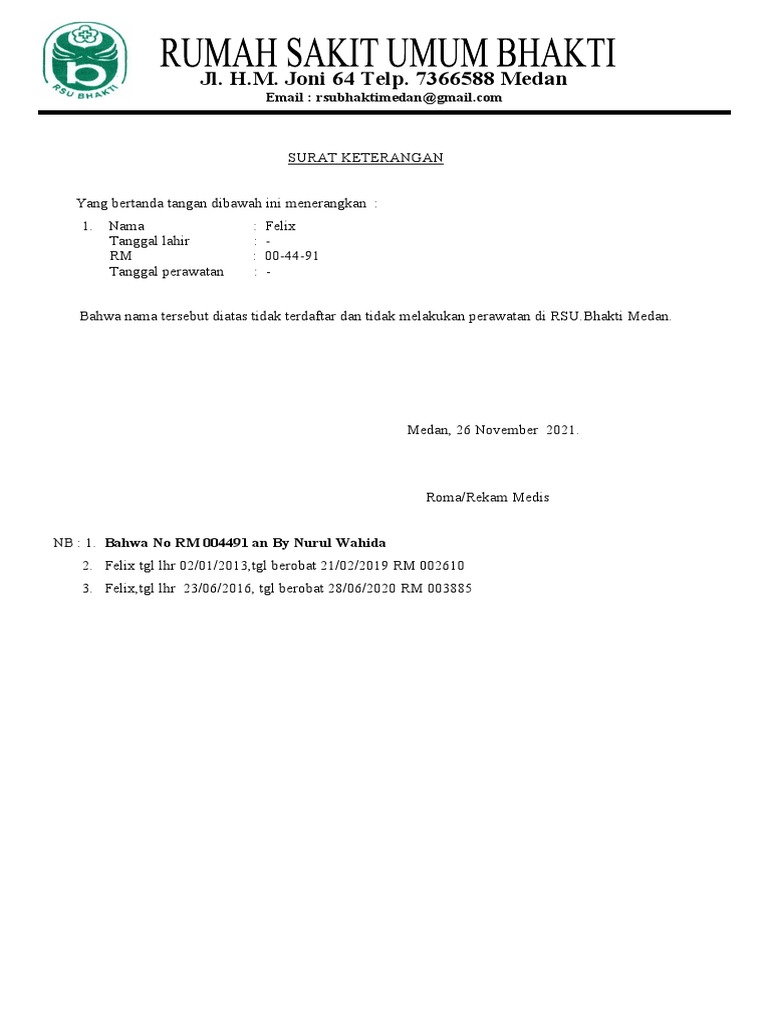 Surat Keterangan Opname Baru | PDF