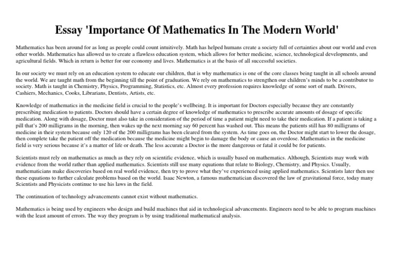 Essay 'Importance of Mathematics in The Modern World' | PDF ...