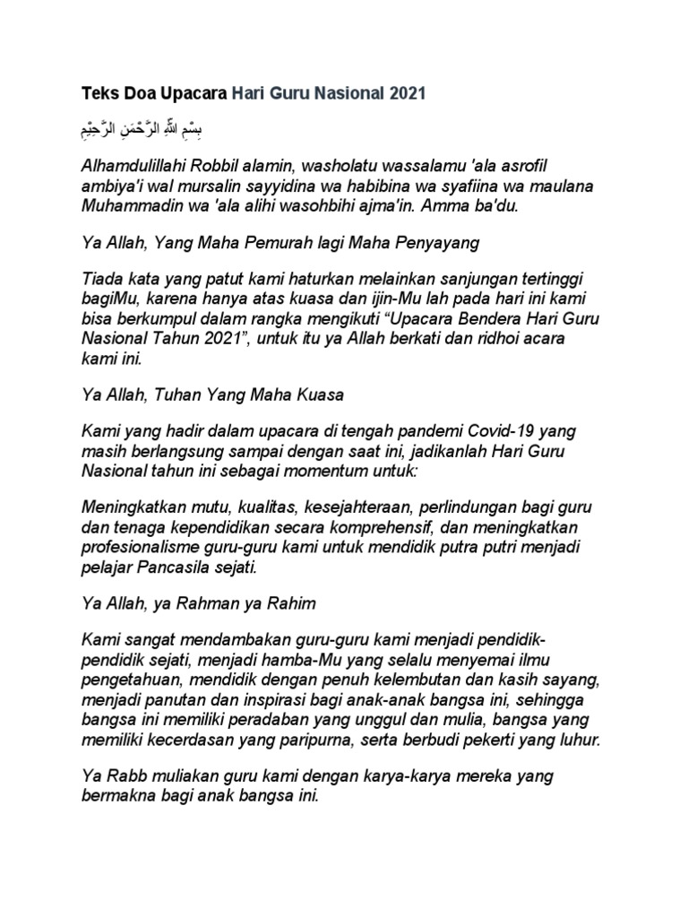 Teks Doa Upacara Hari Guru | PDF