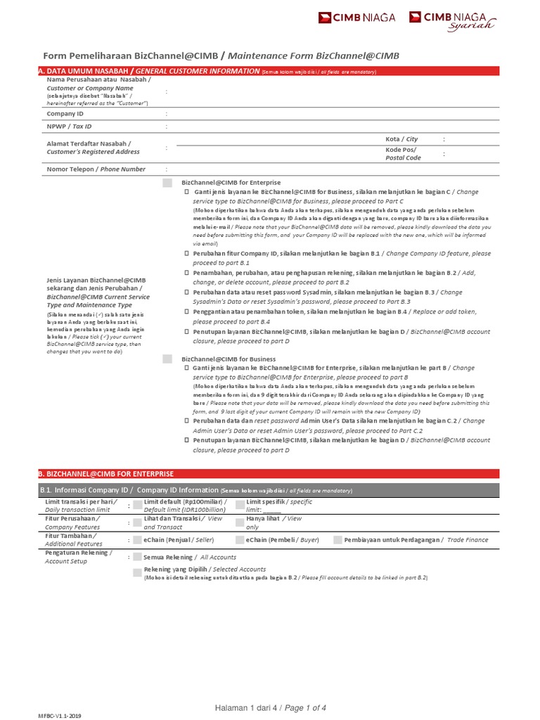 Form Maintenance BizChannel@CIMB V1.1 2019 | PDF