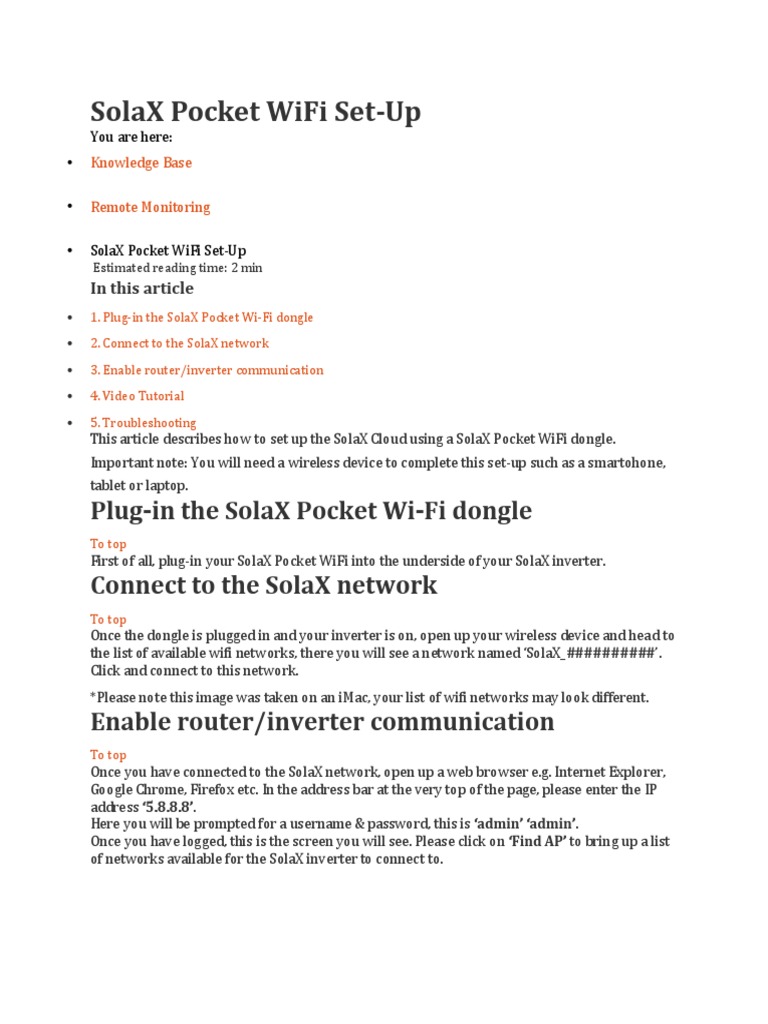 SolaX Pocket WiFi Set | PDF | Wi Fi | Router (Computing)