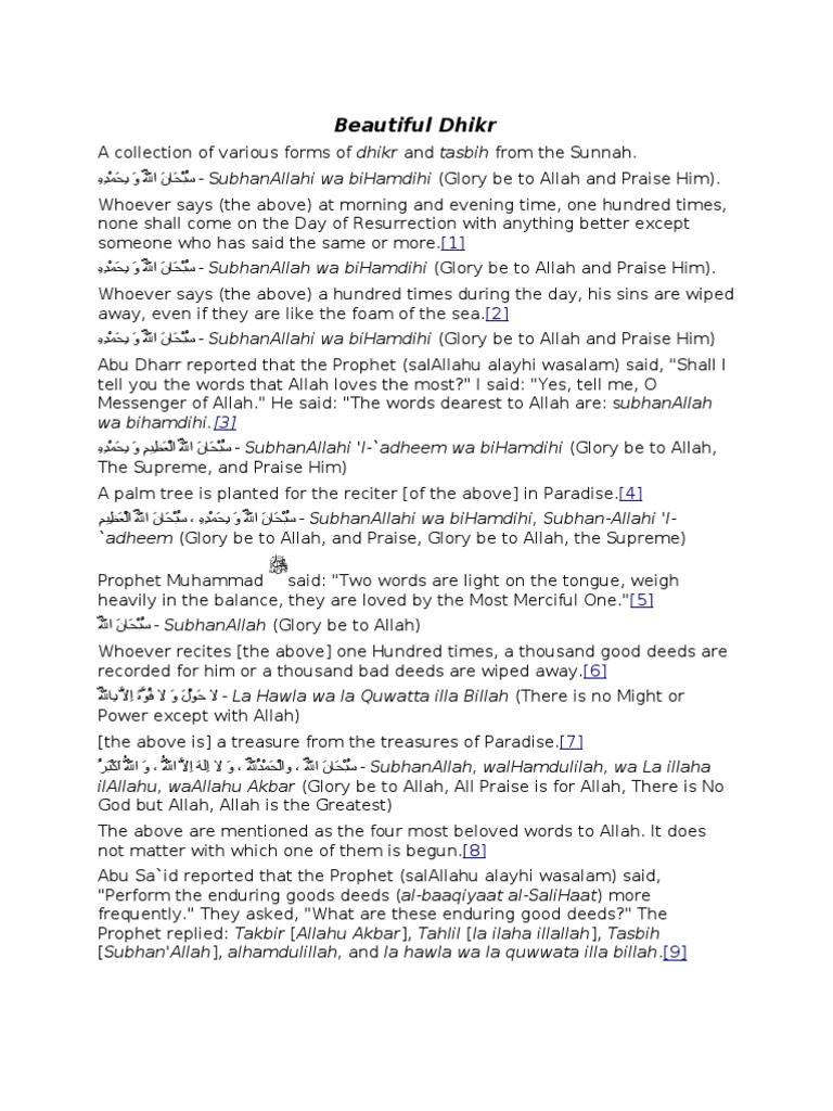 Powerful Dhikr from the Sunnah | PDF | Glory (Religion) | Semitic Words ...