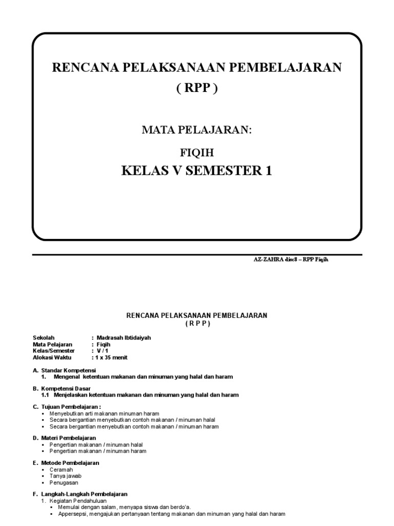 RPP Fiqih Kelas 5 | PDF