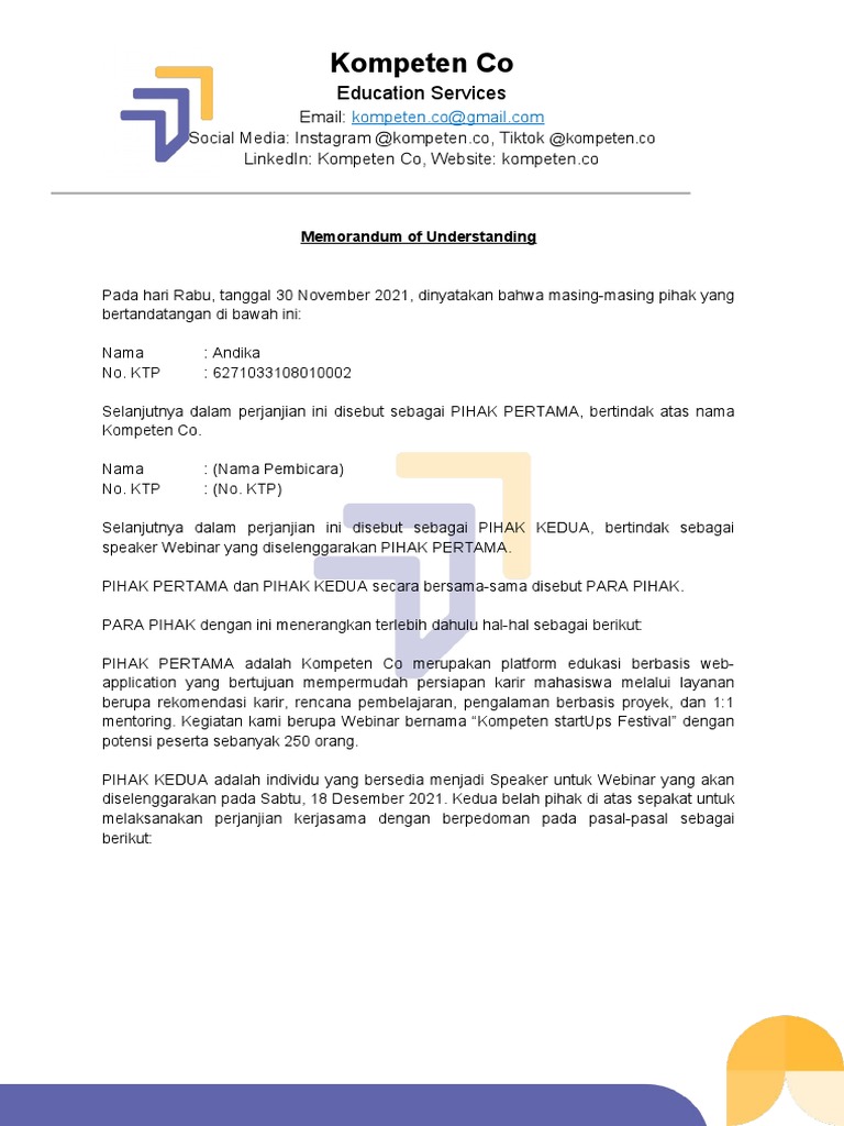 Memorandum of Understanding - 3 | PDF | Bisnis | Hukum