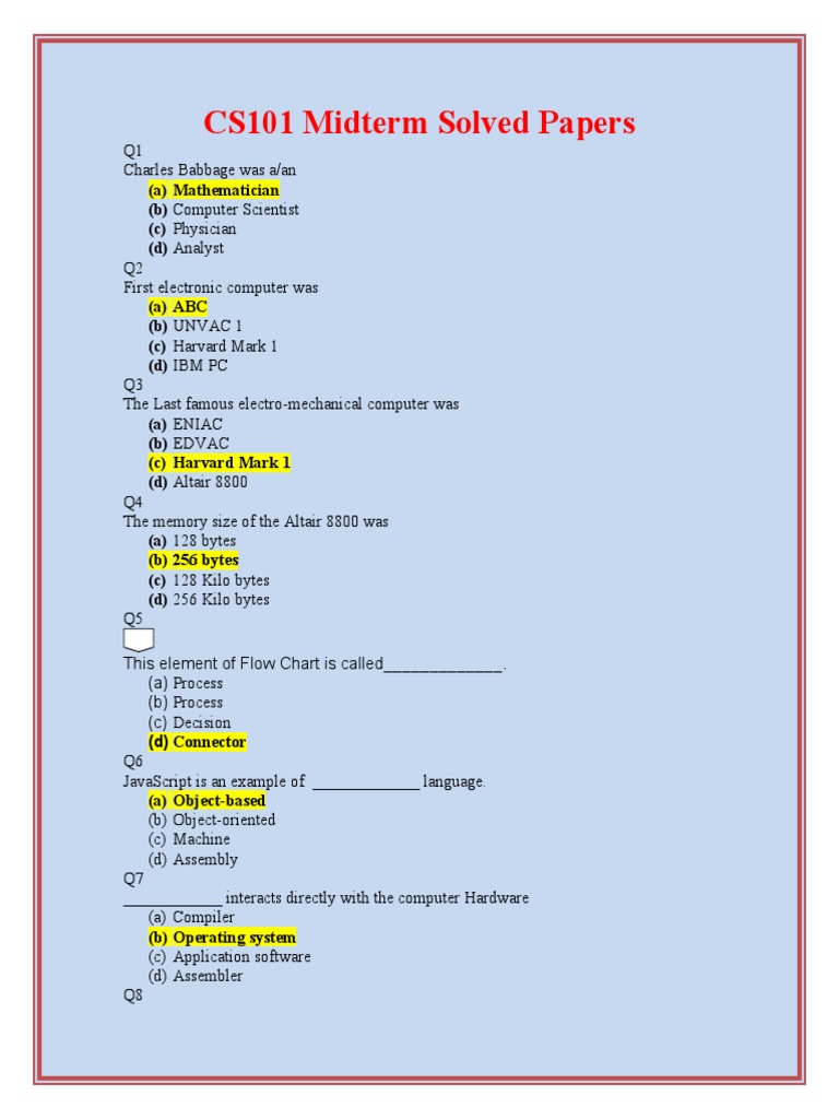 Cs101 Midterm Solved Paper With Reference | PDF | World Wide Web | Internet & Web