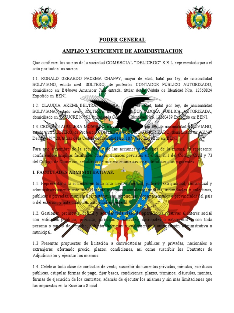 2.1. - Poder General, Amplio y Suficiente de Administracion | PDF ...