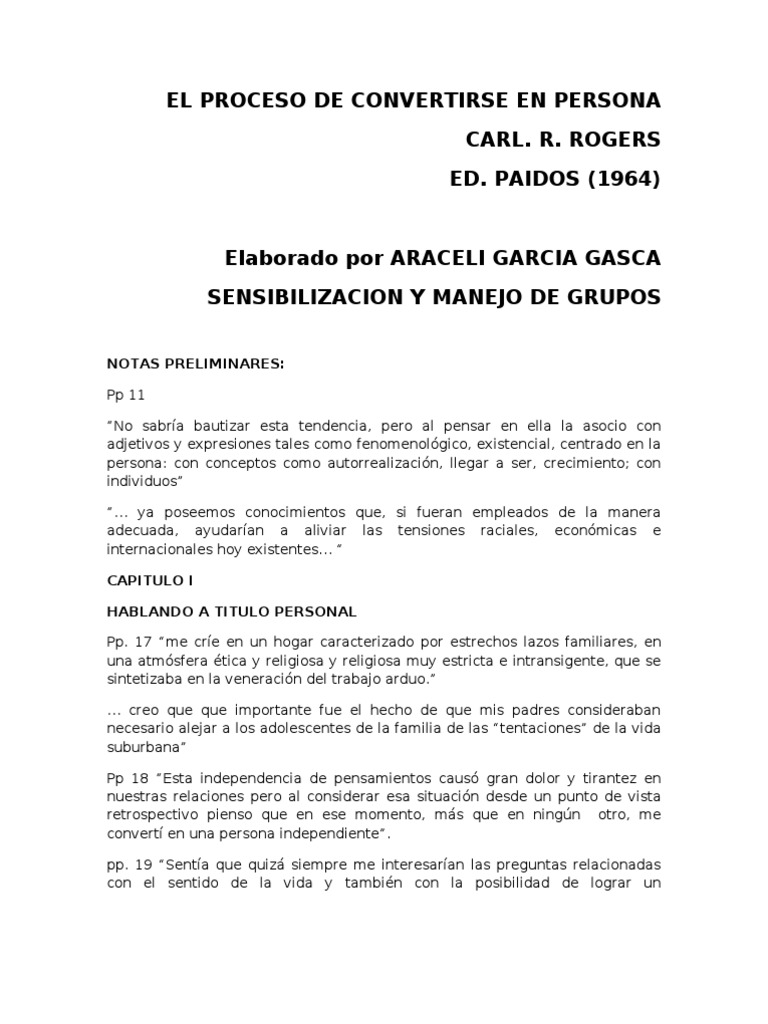 El Proceso de Convertirse en Persona | PDF | Experiencia | Psicoterapia