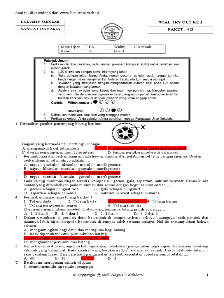 Soal Try Out Ujian Nasional SMP IPA Paket B | PDF
