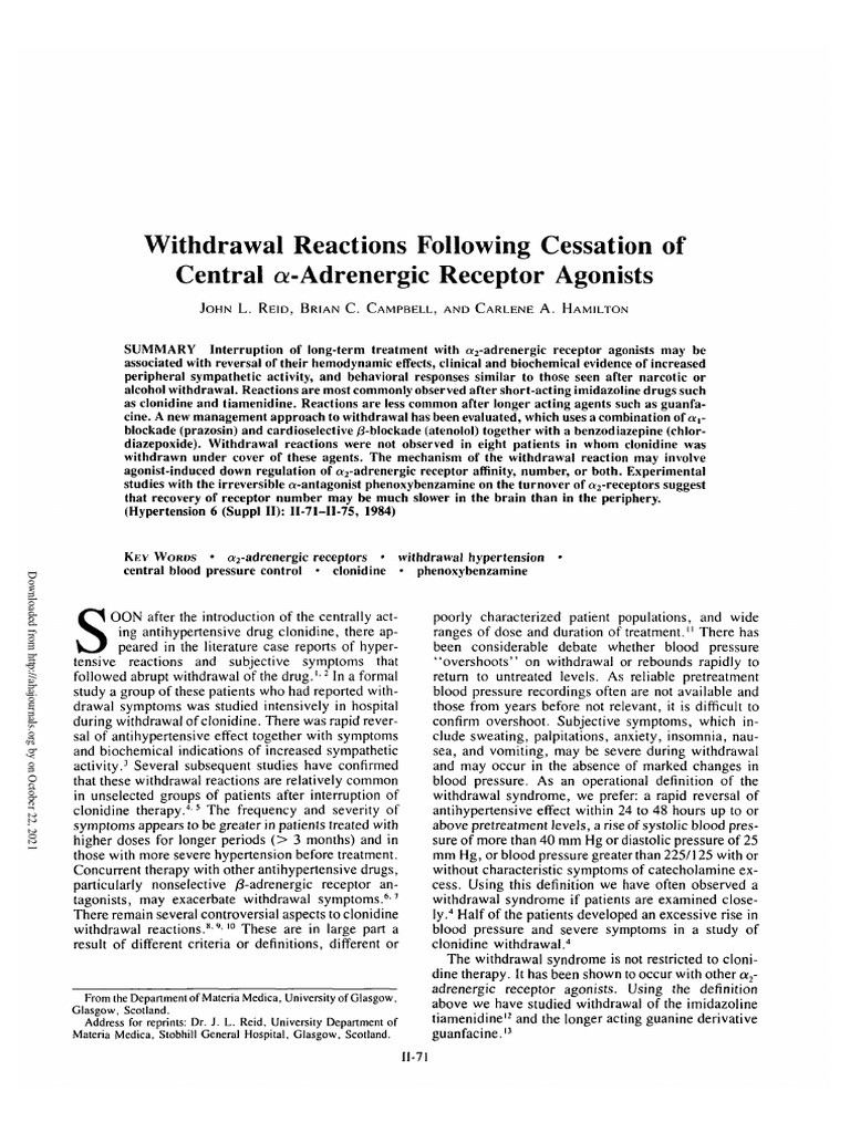 Clonidine Withdrawal Reactions Explained | PDF | Blood Pressure ...