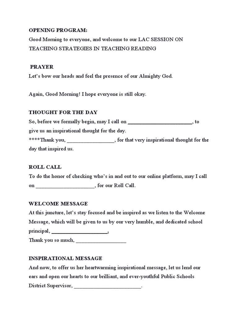 Lac Session - Script | PDF | Prayer | Theology