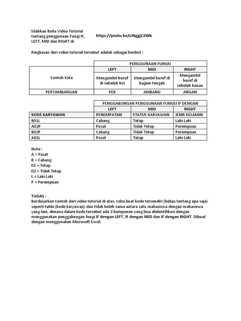 Penggunaan Fungsi LEFT, MID, RIGHT Excel | PDF