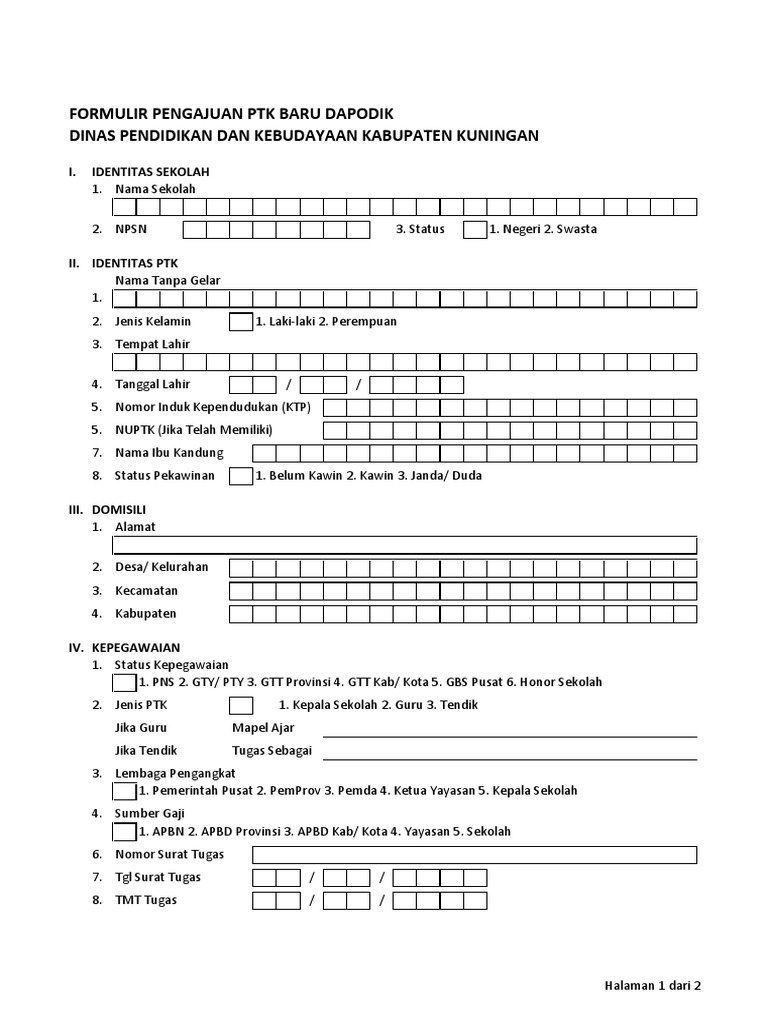Form Ajuan PTK Baru Dapodik Kab. Kuningan | PDF | Kesehatan Holistik