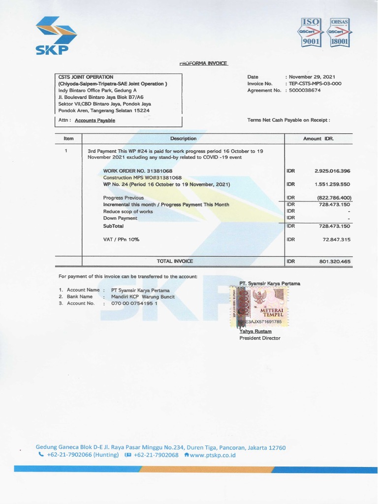 Performa Invoice SKP | PDF