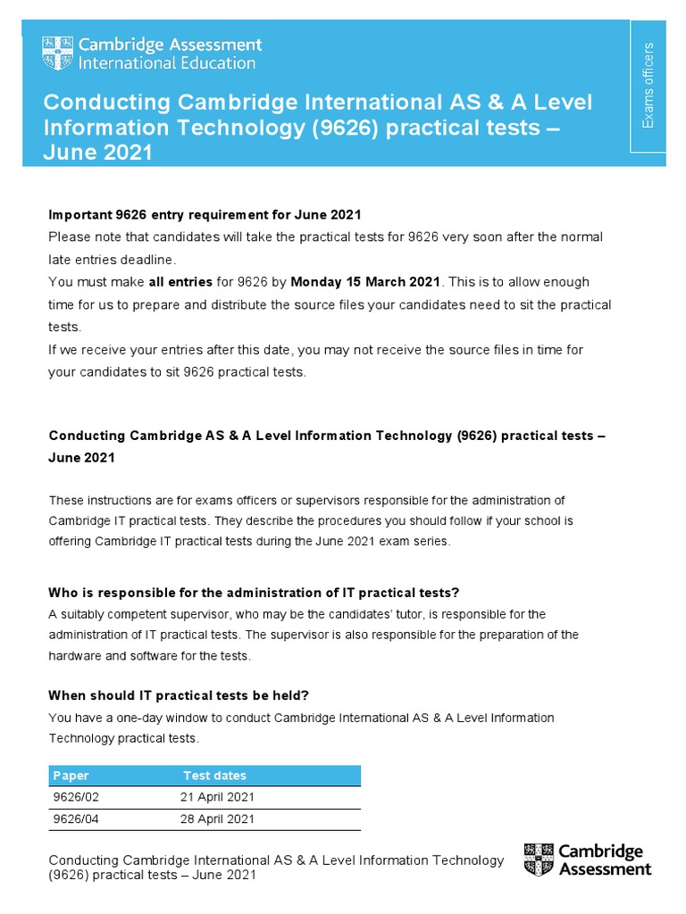 9626 Practical Test Instructions June 2021 PDF Version | PDF | Computer ...