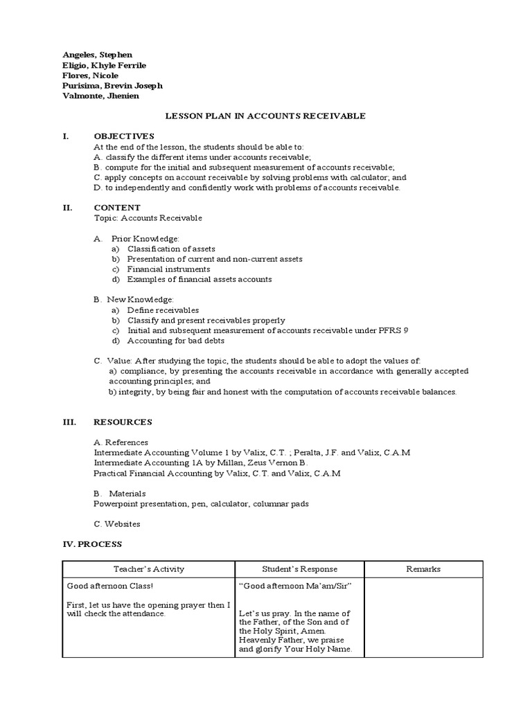 Lesson Plan: Accounts Receivable Basics | PDF | Bad Debt | Debits And ...