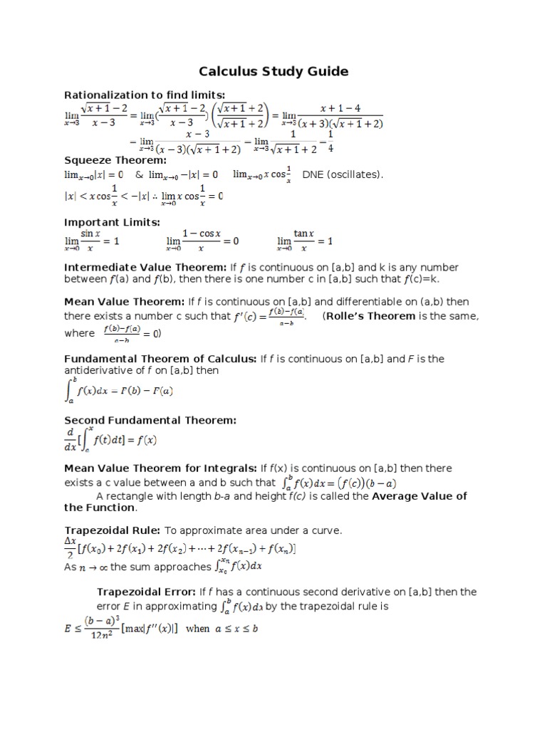 AP Calculus BC Study Guide | PDF | Trigonometric Functions | Derivative