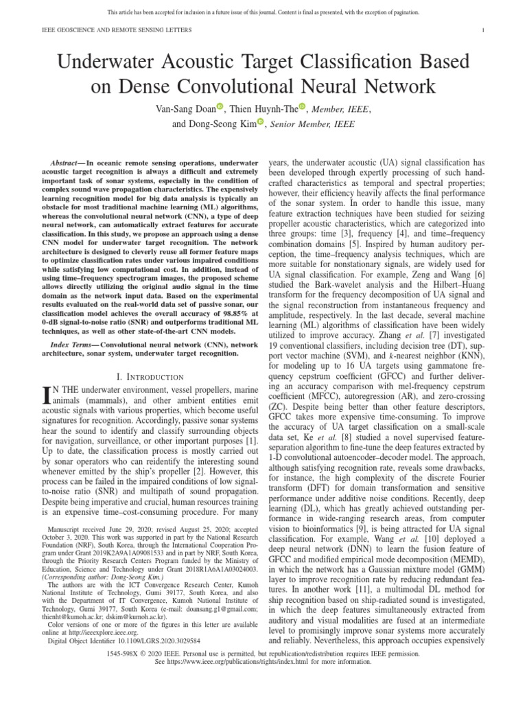 Underwater Acoustic Target Classification Based On Dense Convolutional ... Underwater Acoustic Target Classification Based On Dense Convolutional ...