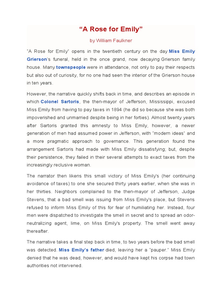 "A Rose For Emily": Miss Emily Grierson Townspeople | PDF