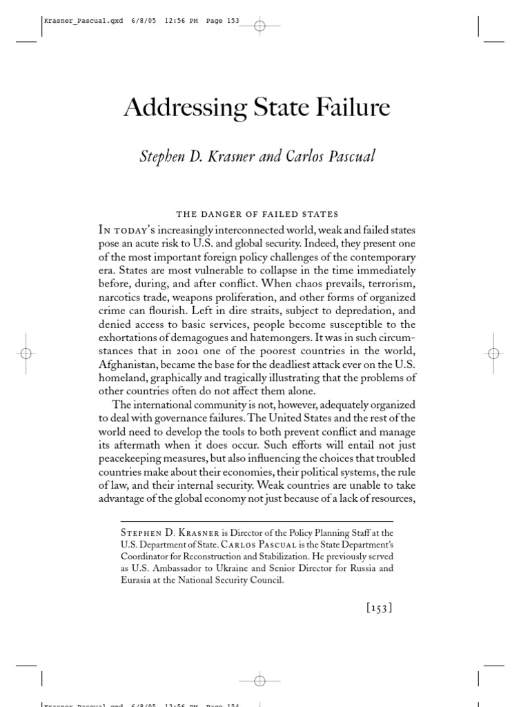 Addressing State Failure: Stephen D. Krasner and Carlos Pascual | PDF ...