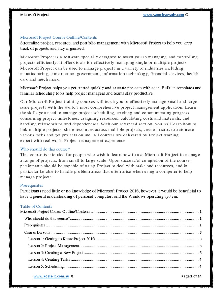 Microsoft Project Course Outline/Contents | PDF | Microsoft Excel ...