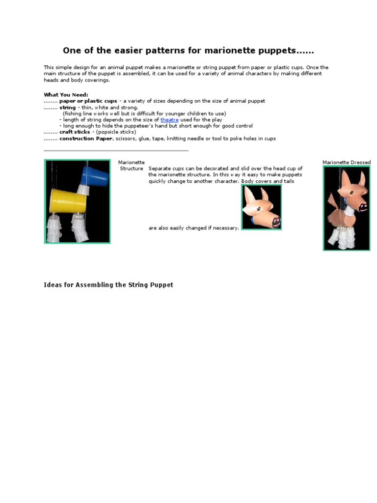 Easy DIY Paper Marionette Puppet Guide | PDF | Puppets | Knitting
