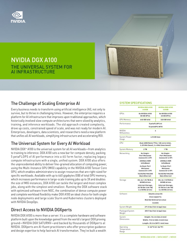 Nvidia DGX A100 Datasheet | PDF | Graphics Processing Unit | Artificial Intelligence