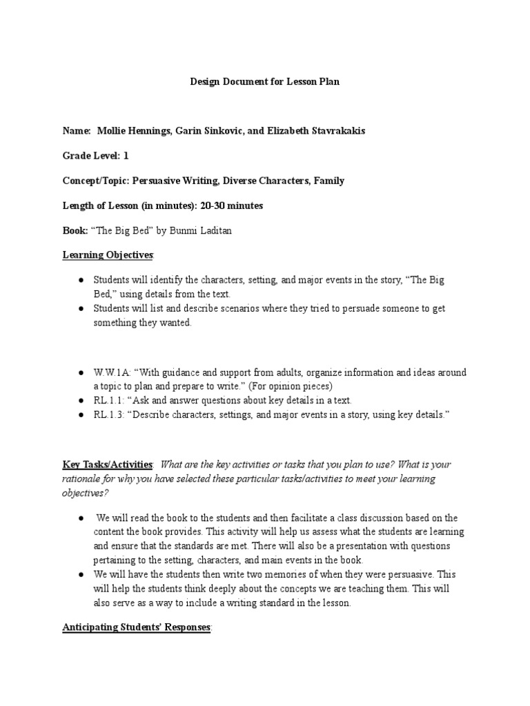 Elm 375 Design Document For Lesson Plan | PDF | Vocabulary | Understanding