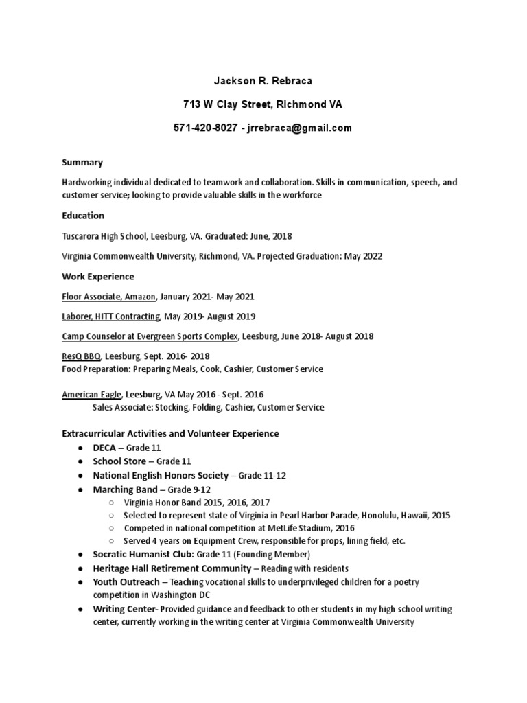 Jackson Rebraca Resume | PDF