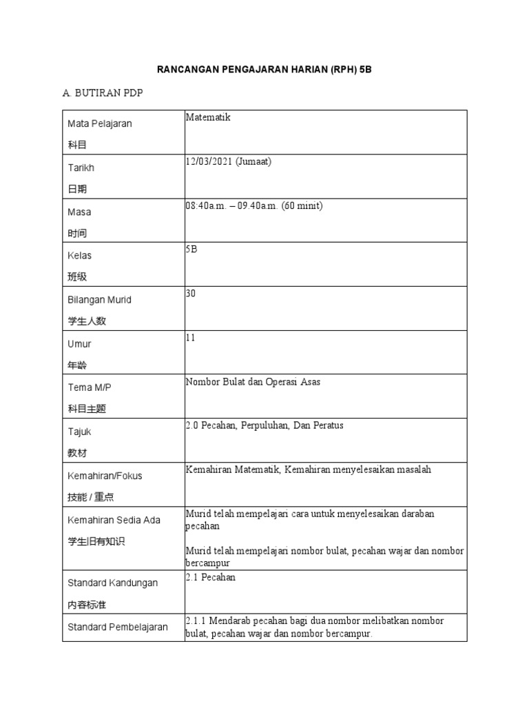 RPH English Version Matematik | PDF
