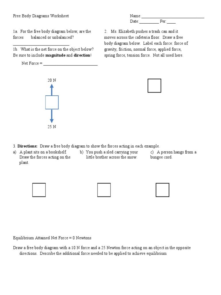 Free Body Diagram Worksheet - Adriansonfifth