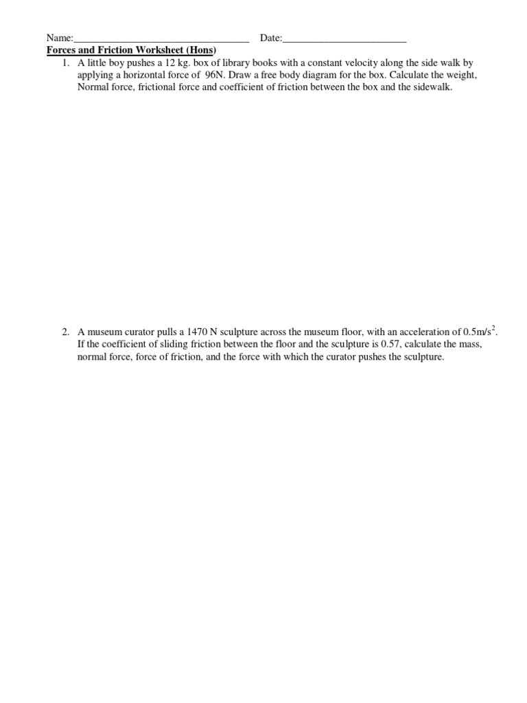 Forces and Friction Worksheet | PDF | Force | Friction