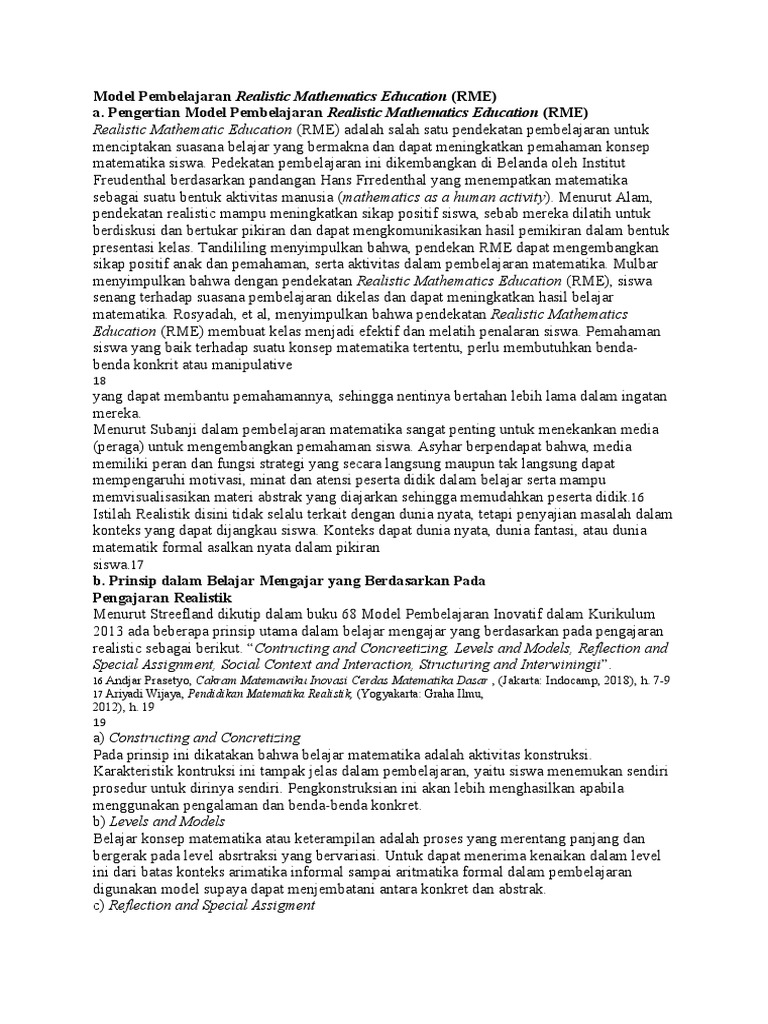 Model Pembelajaran Realistic Mathematics Education (RME) A. Pengertian Model Pembelajaran ...