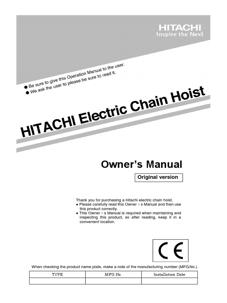 Hitachi Hoist - Manual | PDF | Electrical Connector | Electrical Wiring