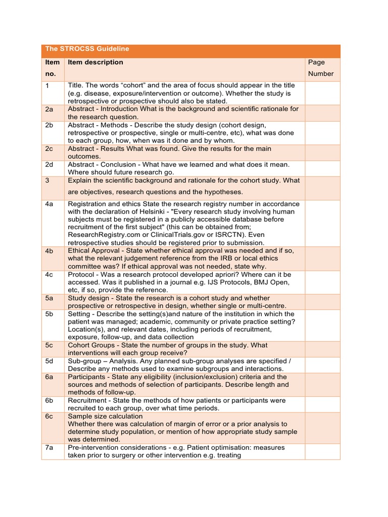The Strocss Statement Checklist | PDF | Cohort Study | Surgery