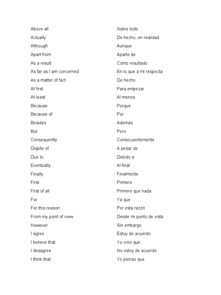 Conectores y Transiciones en Español | PDF | Relaciones personales ...