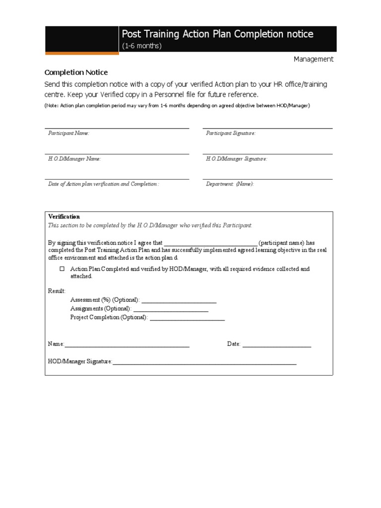 Post Training Completion Notice | PDF