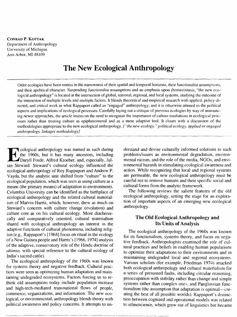 New Ecological Anthropology | PDF | Anthropology | Ecology