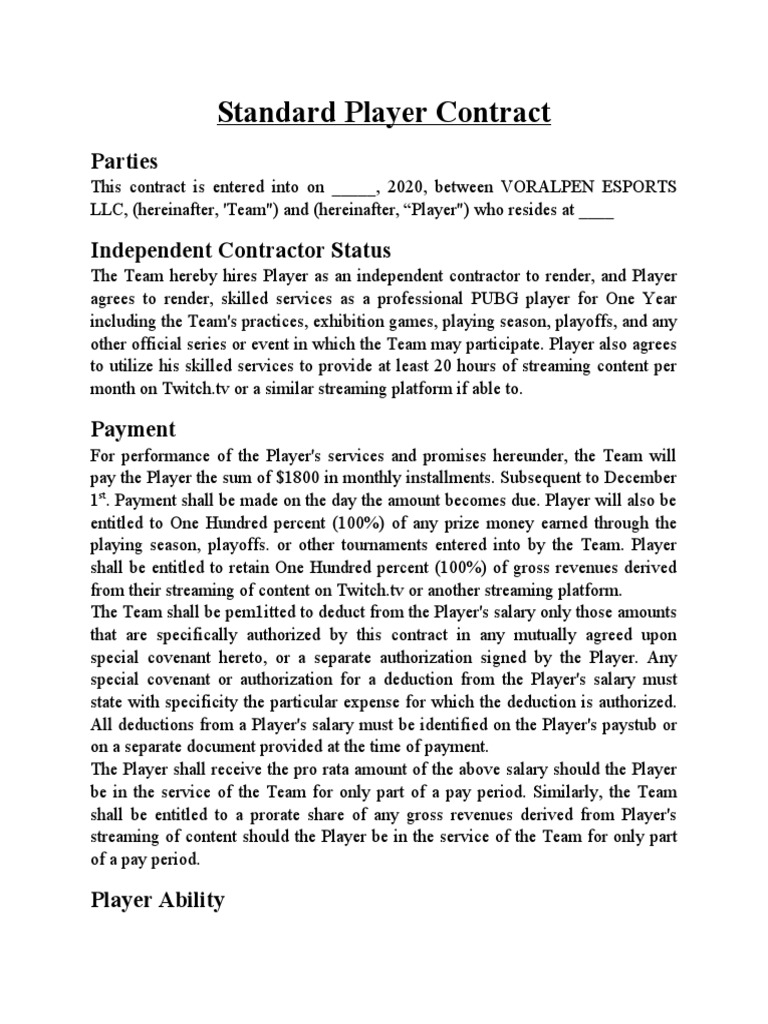 Standard Player Contract | PDF | Arbitration | Assignment (Law)