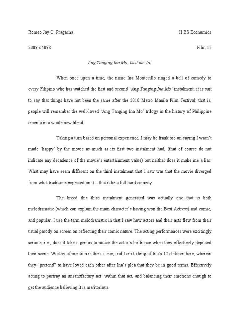 'Ang Tanging Ina Mo, Last Na To' Movie Review | PDF | Leisure | Jokes