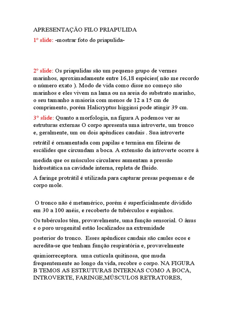 Apresentação Filo Priapulida | PDF | Zoologia | Biologia