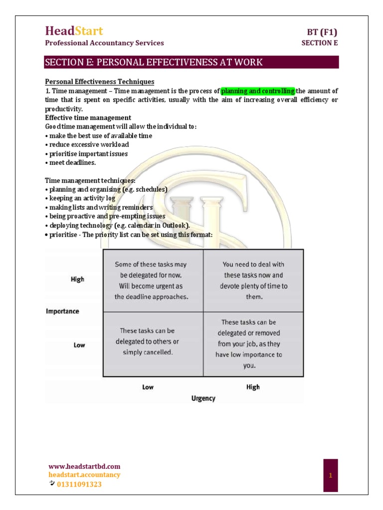 Start: Section E: Personal Effectiveness at Work | PDF | Goal ...
