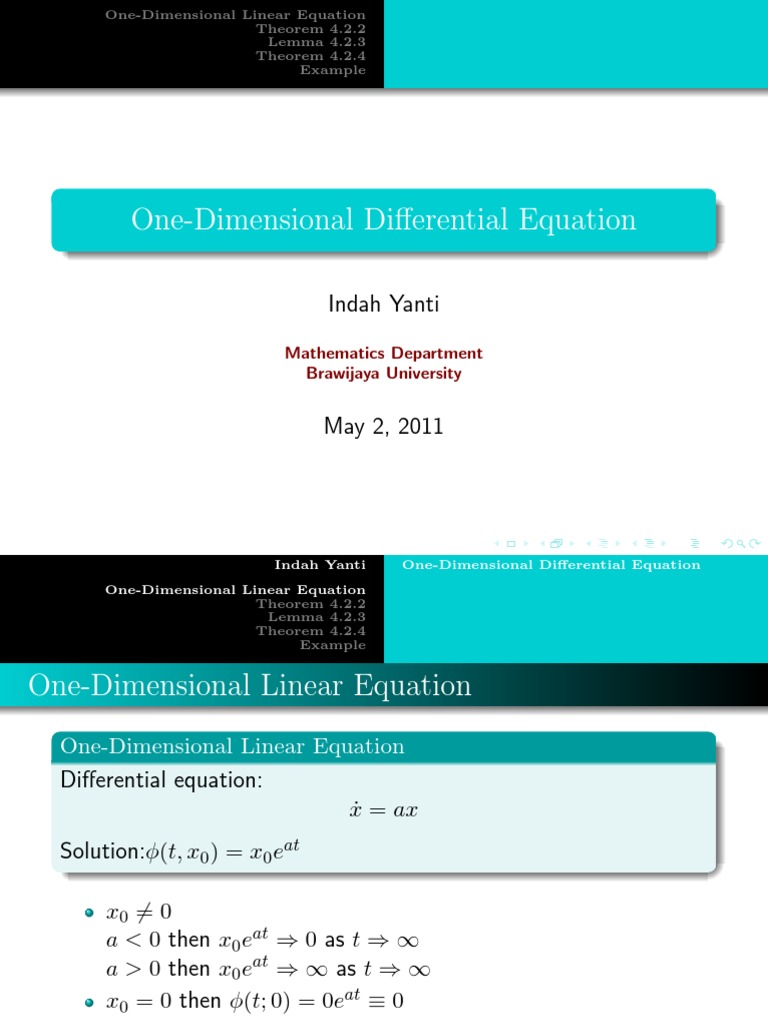 One-Dimensional Differential Equation: Indah Yanti | PDF | Differential Equations | Stability Theory