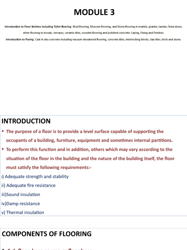 FLOORING Module 3 Final Version | PDF | Flooring | Concrete