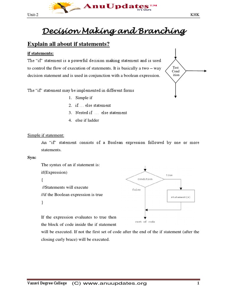 Decision Making and Branching: Explain All About If Statements? | PDF | Programming ...