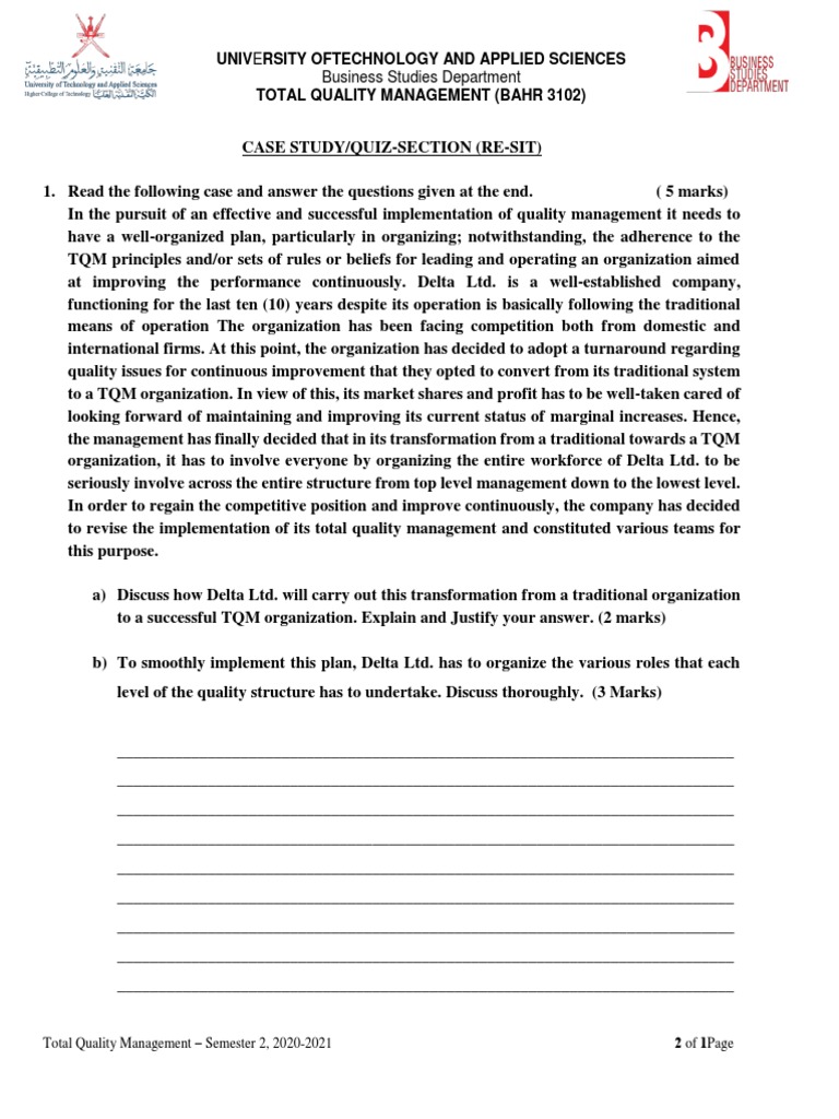 TQM - Case Study 2 2020-2021 Resit | PDF | Quality Management | Economies