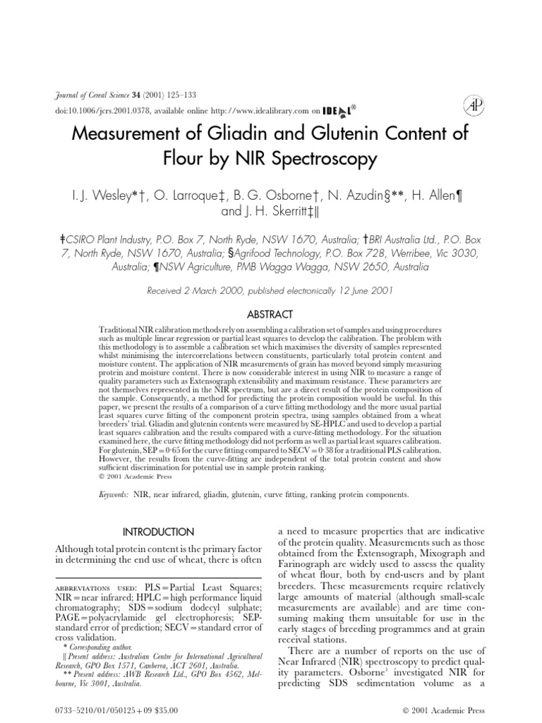 Measurement of Gliadin and Glutenin Content of Flour by NIR Spectros ...