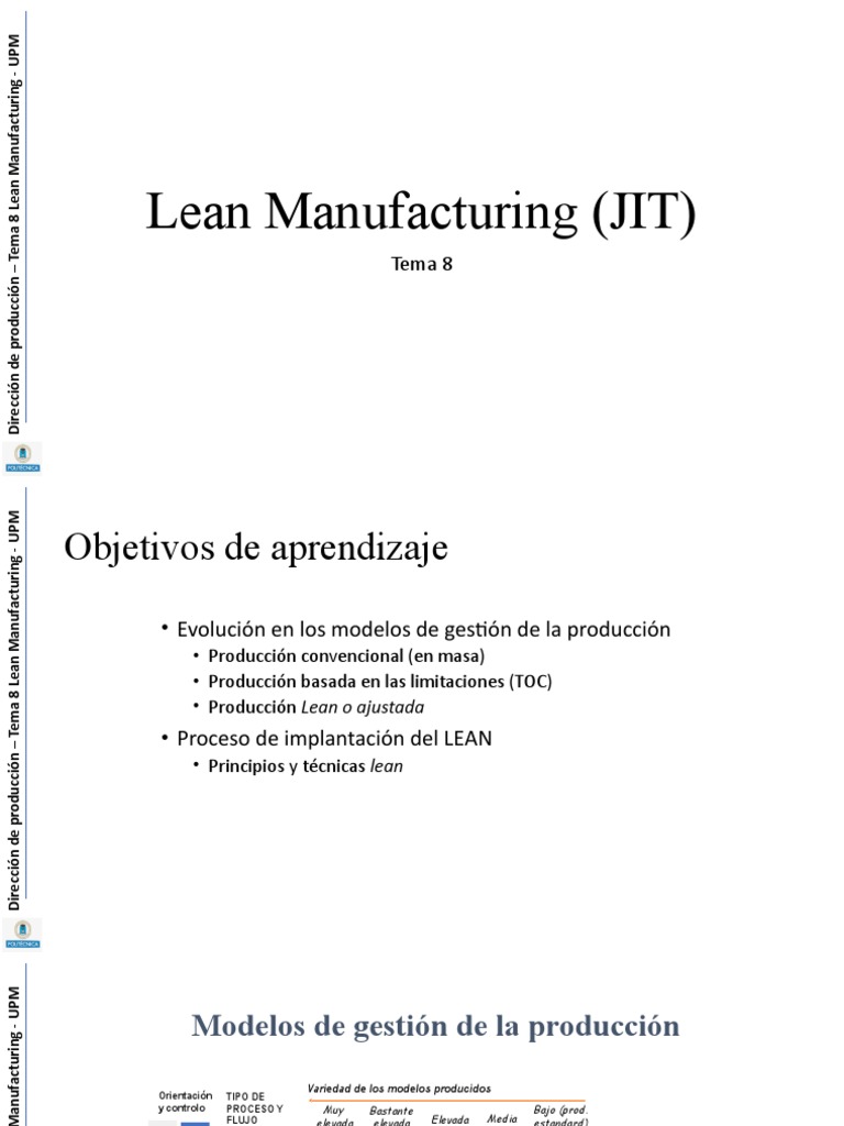 DP Tema 8 Lean Manufacturing JIT | PDF | Lean Manufacturing | Ciencia de sistemas