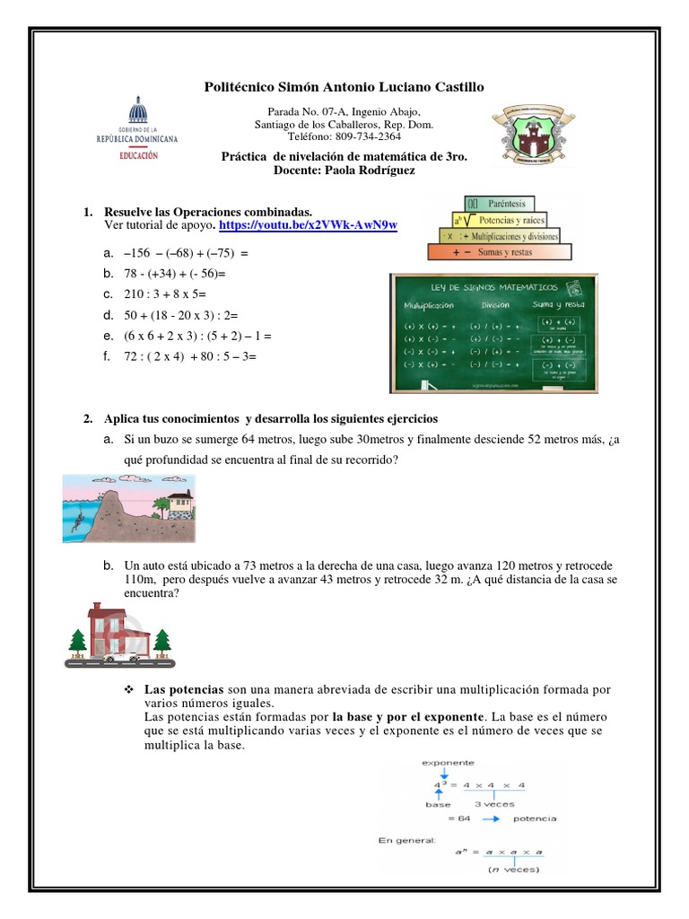3ro Práctica Plan de Nivelación de Matemática 3ro. | PDF | Ecuaciones | Álgebra abstracta